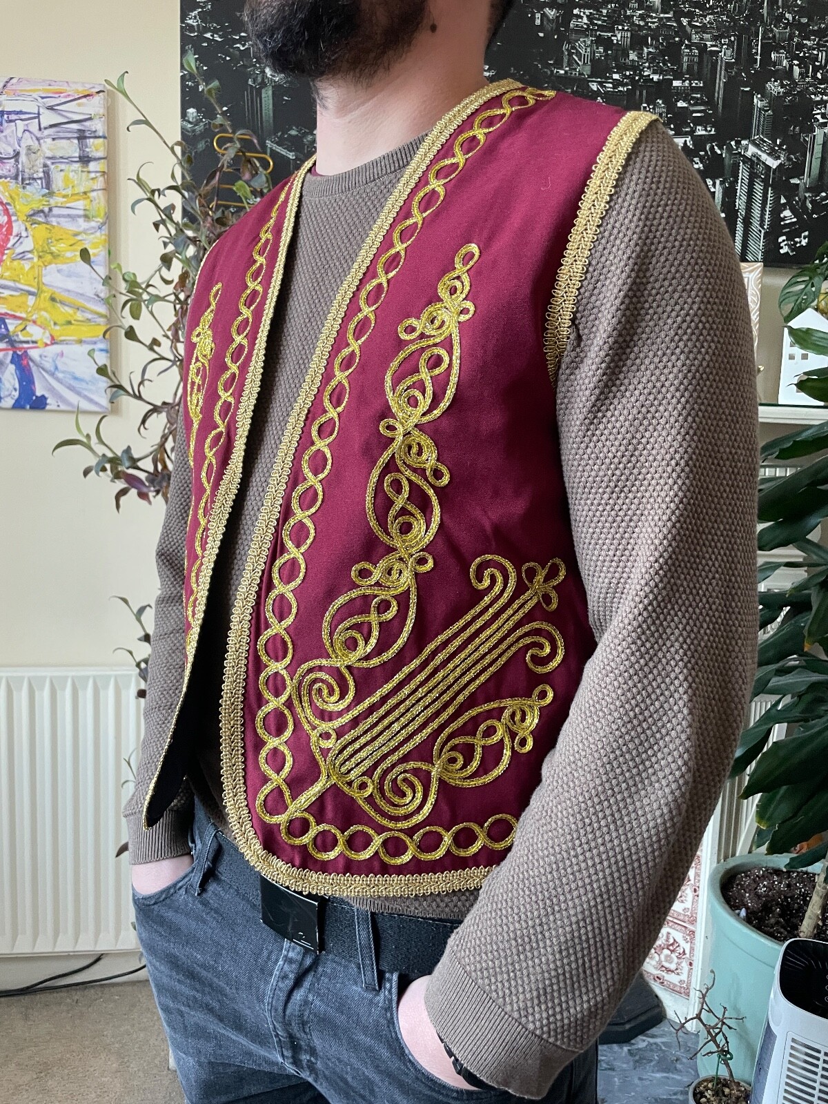 Burgundy Turkish Vest with Gold Trim - Elevate Your Style for Any ...