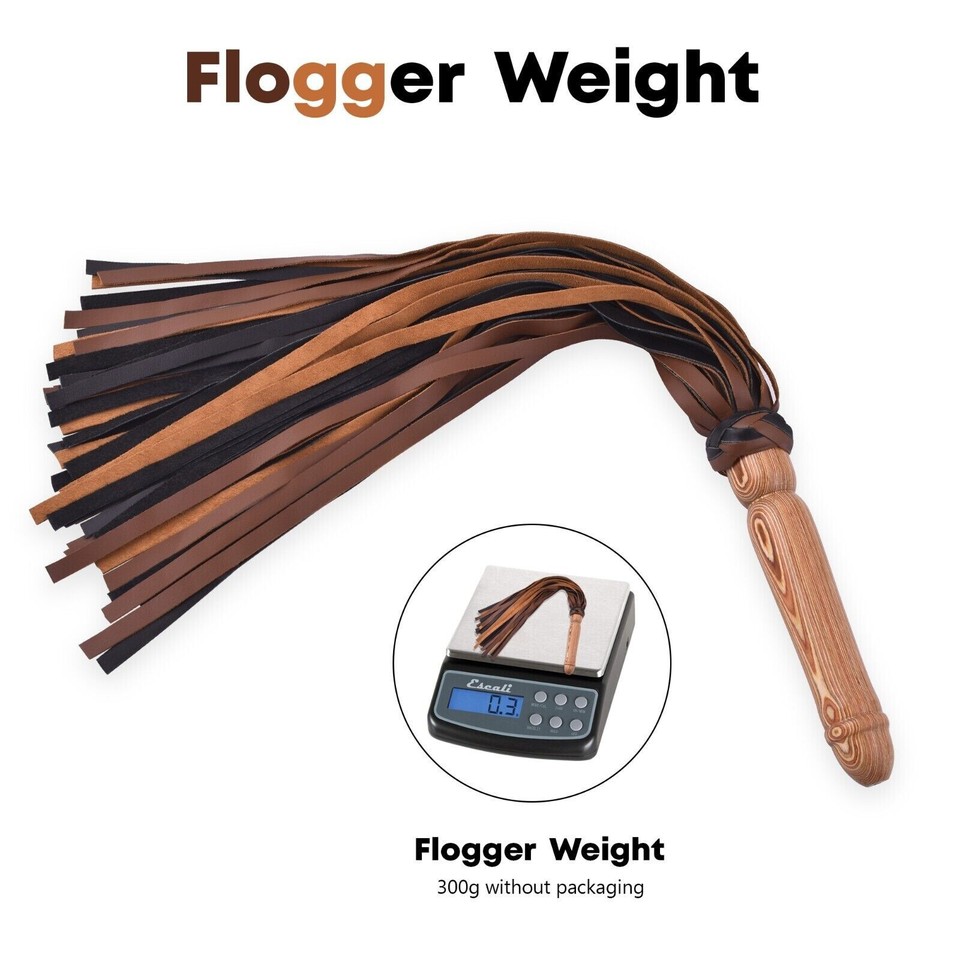 Real Genuine Cow Hide Leather Flogger Wooden Handle Brown Heavy Duty 50 ...