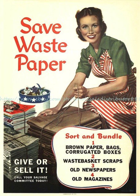 1944 WW2 propaganda Save Waste Paper paper poster dining room wall ...