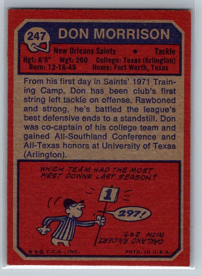 1973 Topps #247 Don Morrison New Orleans Saints Vintage Football Card | eBay