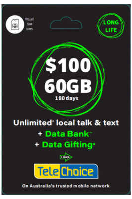 TeleChoice 180 Days Long Expiry Prepaid SIM $100 Starter Pack | eBay ...