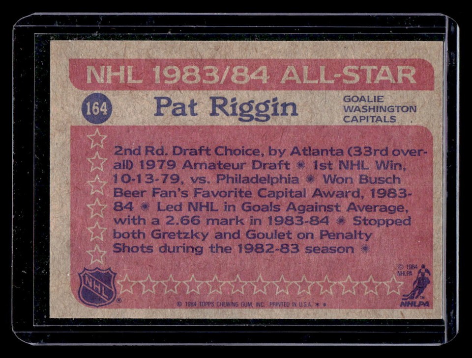 Pat Riggin 1984 Topps #164 Washington Capitals | eBay