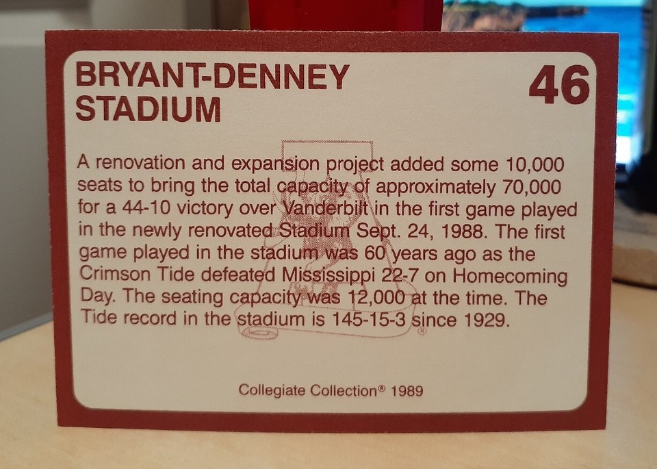 1989 BRYANT-DENNEY STADIUM #46 Alabama Crimson Tide Football COCA-COLA ...