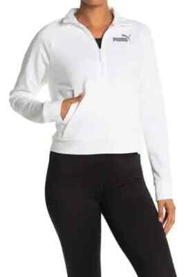 PUMA WAY 1 Women's Half Zip Pullover Sweatshirt White with Black Logo ...
