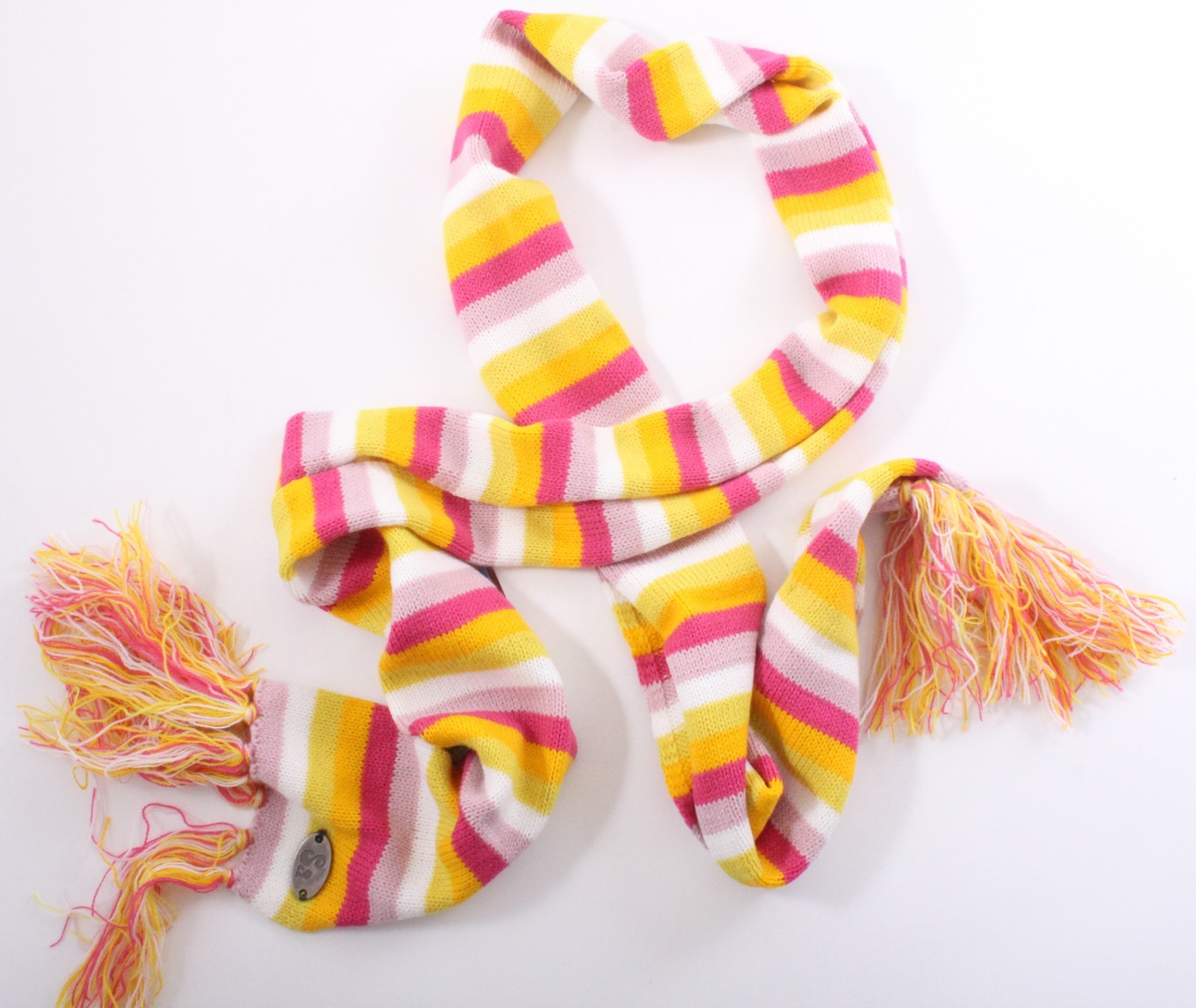 ERICA PINK AND YELLOW STRIPED LONG SCARF WITH FRINGE | eBay