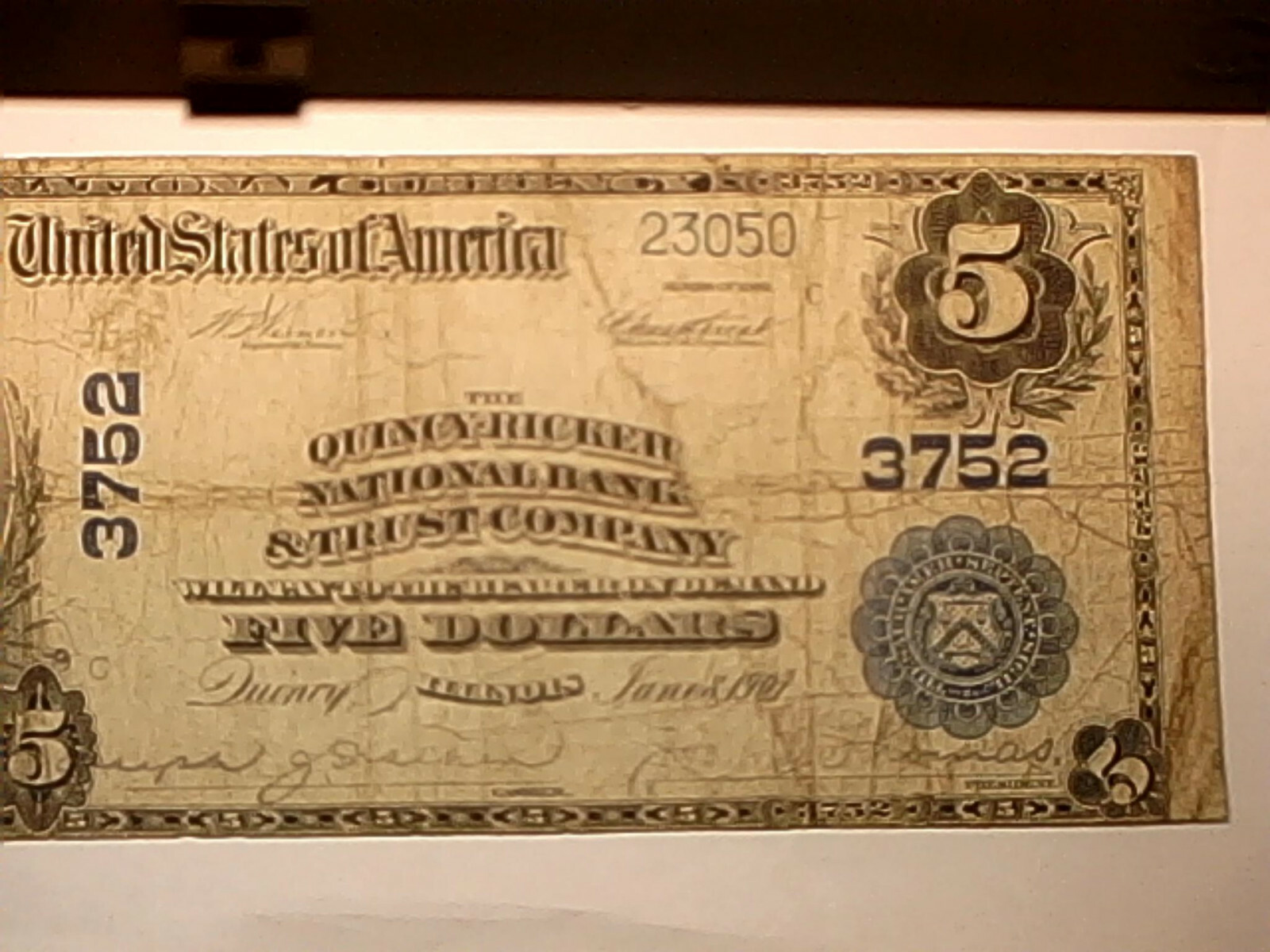 Quincy, IL - $5 1902 Plain Back Fr. 600 The Quincy-Ricker NB & TC Ch ...