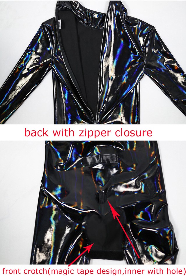 Men Synthetic Latex Catsuit Back Crotch Zipper Handmade Bodysuit Party ...