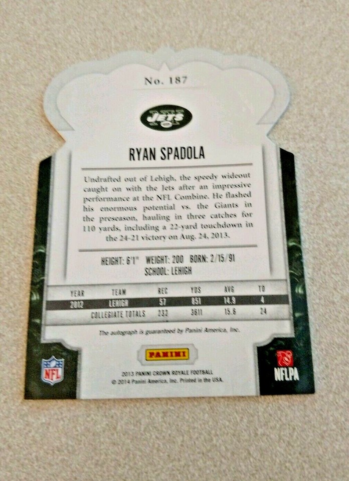 2013 Panini Crown Royale Autograph Rookie #187 Ryan Spadola New York ...