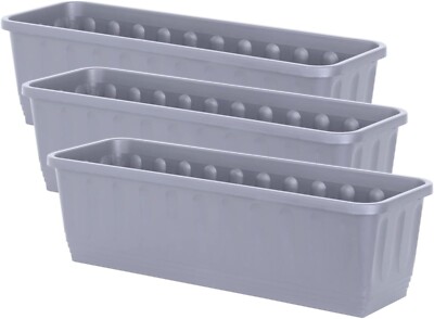 3 x 60cm Grey Trough Plant Pot Outdoor Garden Flower Herb Long Plastic ...