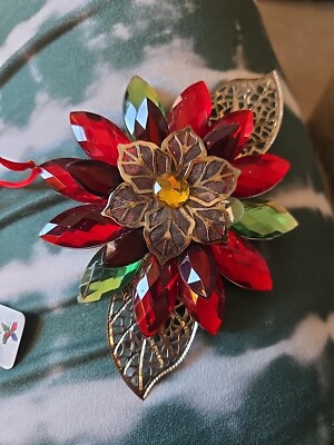 Ganz Crystal Expressions Double Sided Poinsettia Gem Christmas Ornament ...