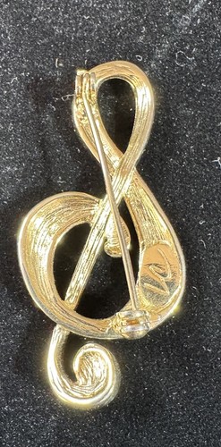 Liz Claiborne “Treble Clef” Gold Tone Rhinestone Brooch Lapel Pin Music ...