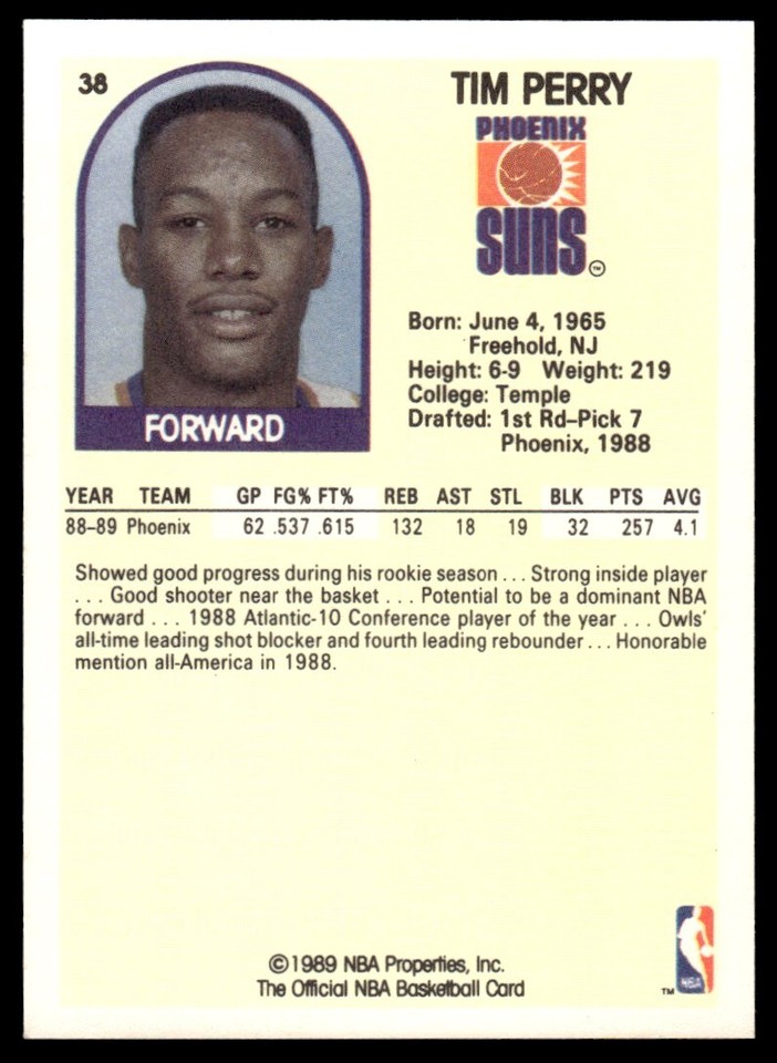 1989-90 Hoops Tim Perry Rookie Phoenix Suns #38 | eBay