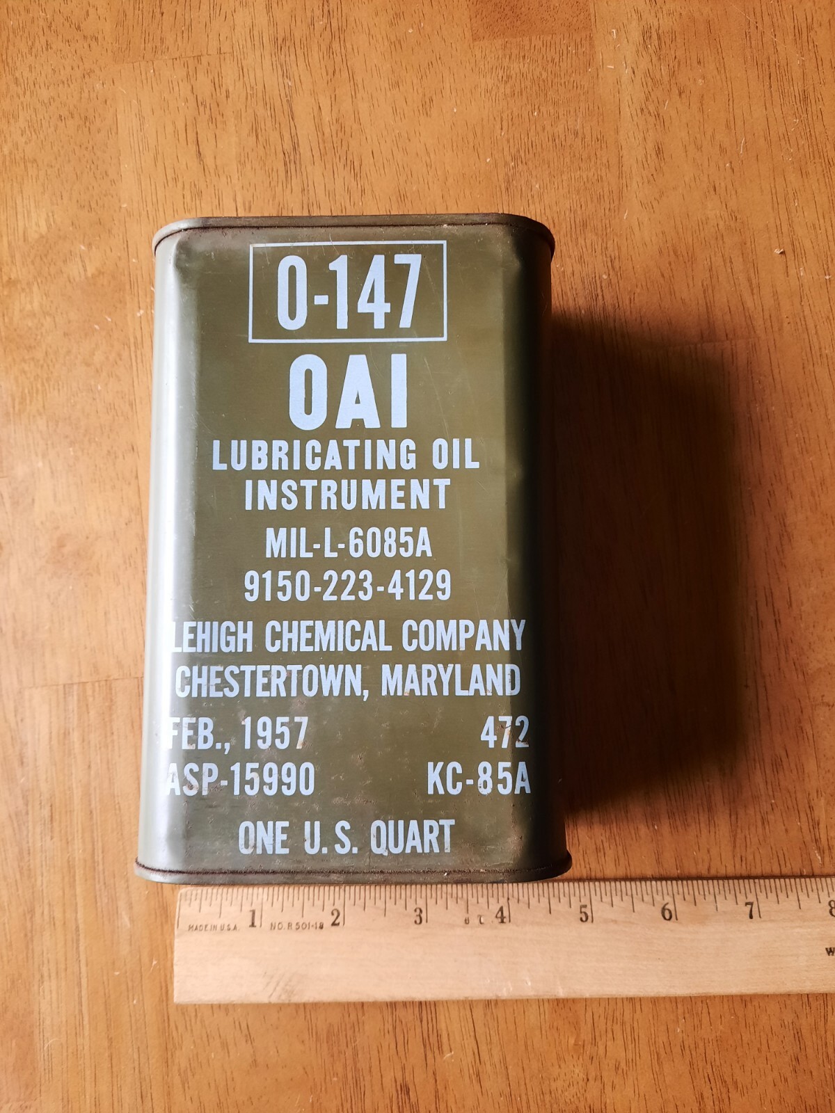 NOS US Military Surplus 1 Quart 0-147 OAI Lube Oil 2/57 Tin Can Full ...