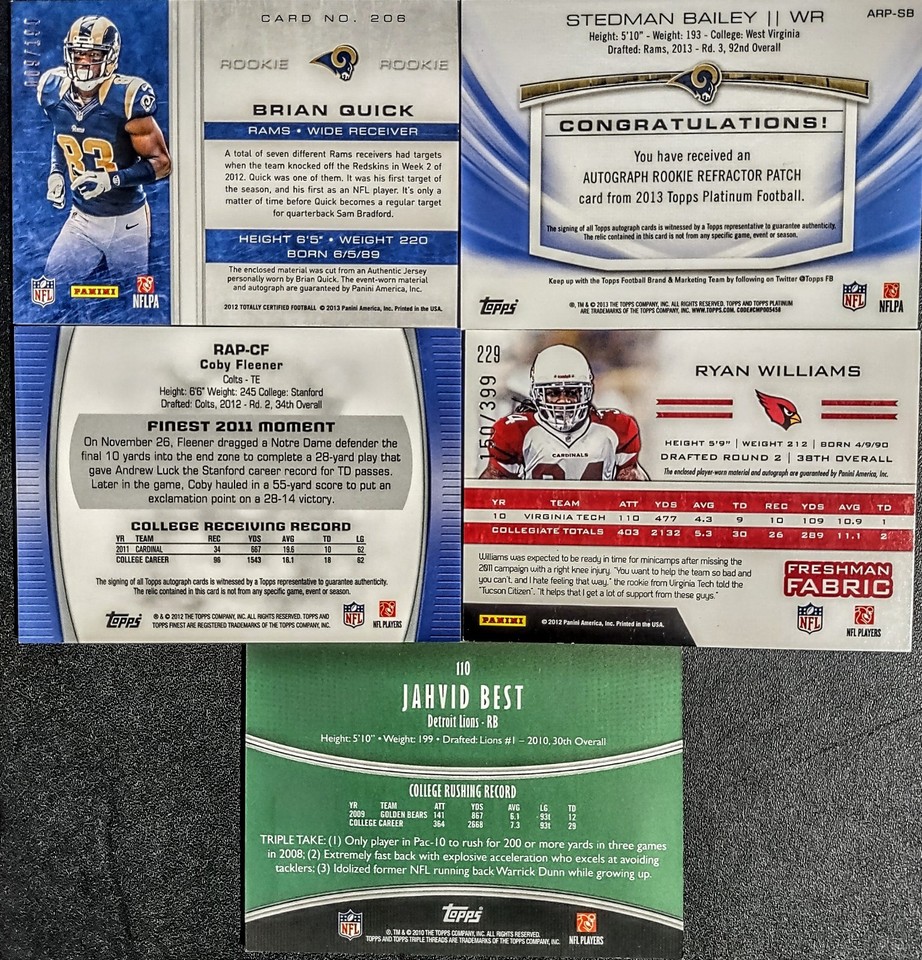 Auto Patch Rookie Football Card Lot Of 15 Cards. Football Auto Patch RC ...
