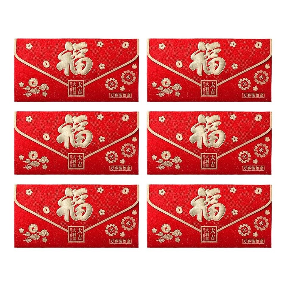 6pcs Thick Red Chinese Long Angpao/ampao Envelope Gold-stamped Red ...
