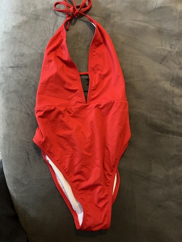 NWT Red Mono B One Piece Deep V-neck Halter Swim Suit Women’s Size M | eBay
