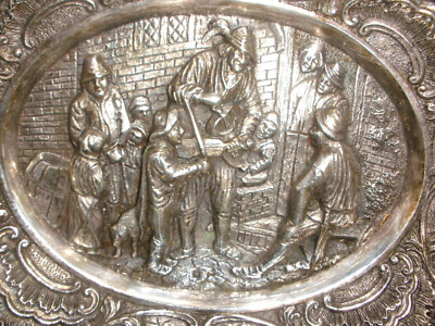 Antique Dutch silver repousse people tavern scenes large bowl hallmarks ...