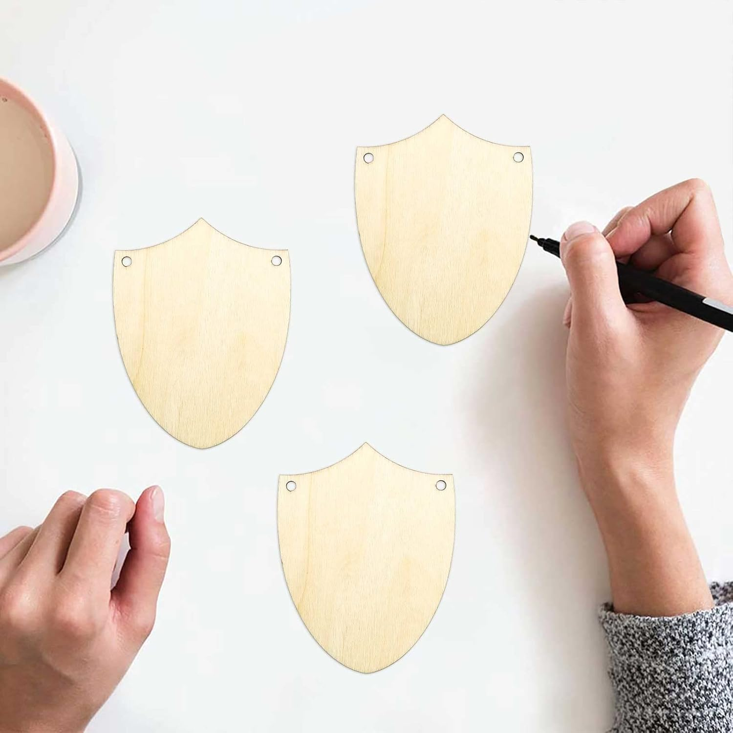 20Pcs Wooden Shield Shapes Cutouts DIY Craft Embellishments Unfinished ...