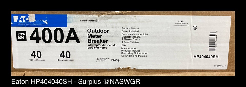 Eaton HP404040SH House Panel - 400A/240V/N3R - Unused/Warranty | eBay