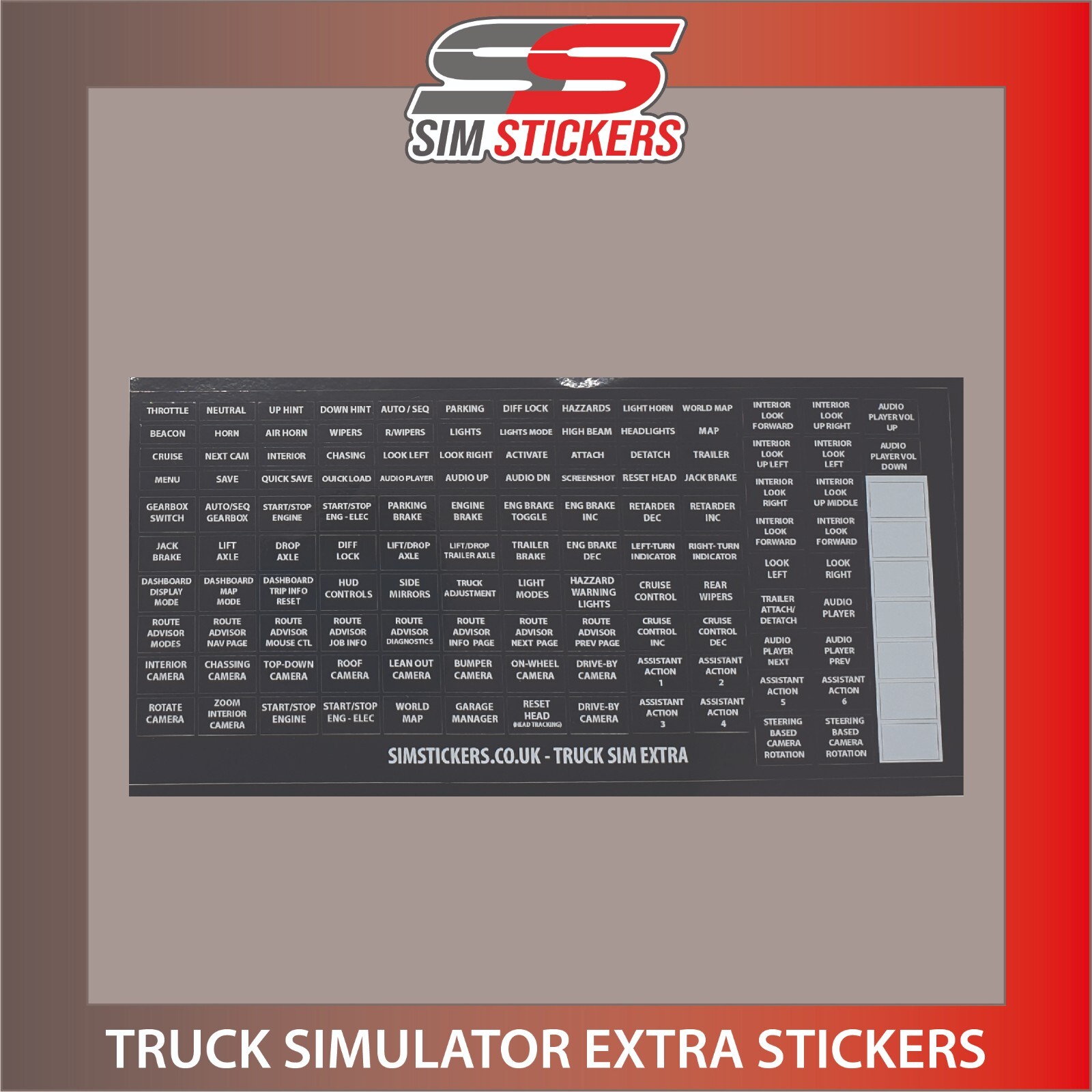BLACK Extra Stickers for Truck Simulator Wheel/Button Box ET2/ETS | eBay