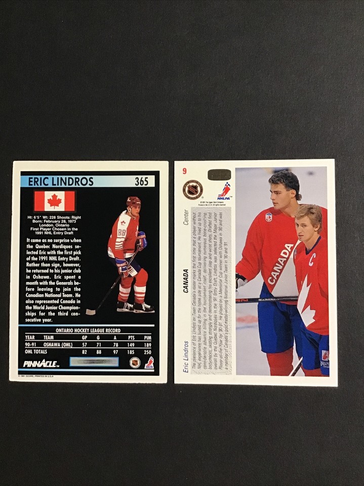 ERIC LINDROS 1991 Pinnacle #365 1991-92 Upper Deck #9 Canada Team ...