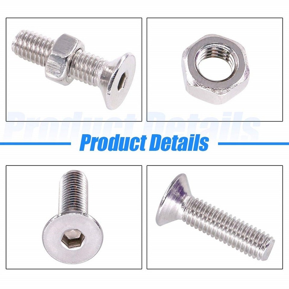 510Pcs Metric M3 M4 M5 Stainless Steel Flat Head Cap Bolts Screw Nuts ...