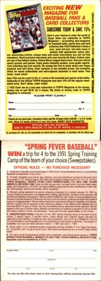 "1990 Topps Spring Fever Baseball Sweepstakes Unused MINT Promo ...