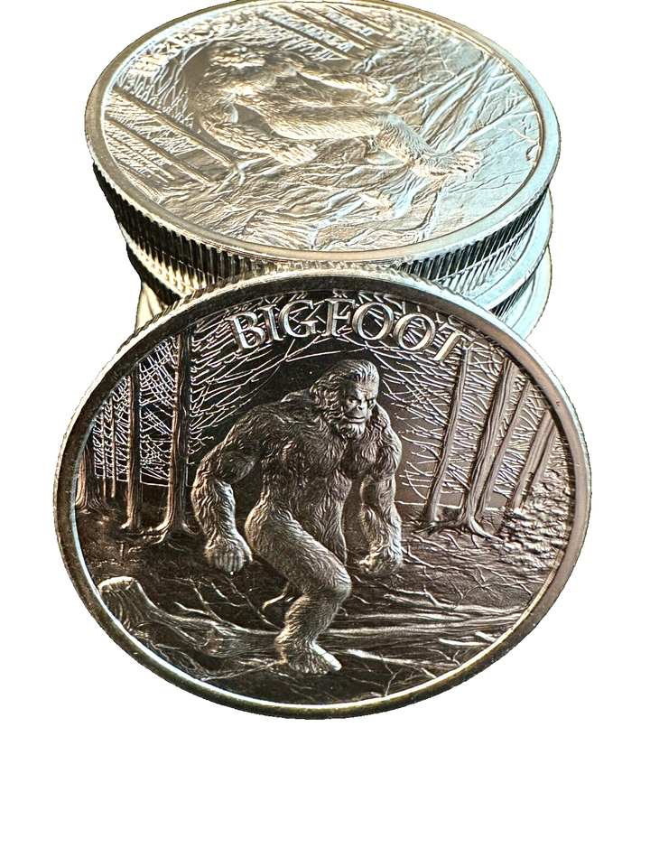 Bigfoot 1 oz .999 Fine Silver BU Round Sasquatch Intaglio Mint USA MADE ...