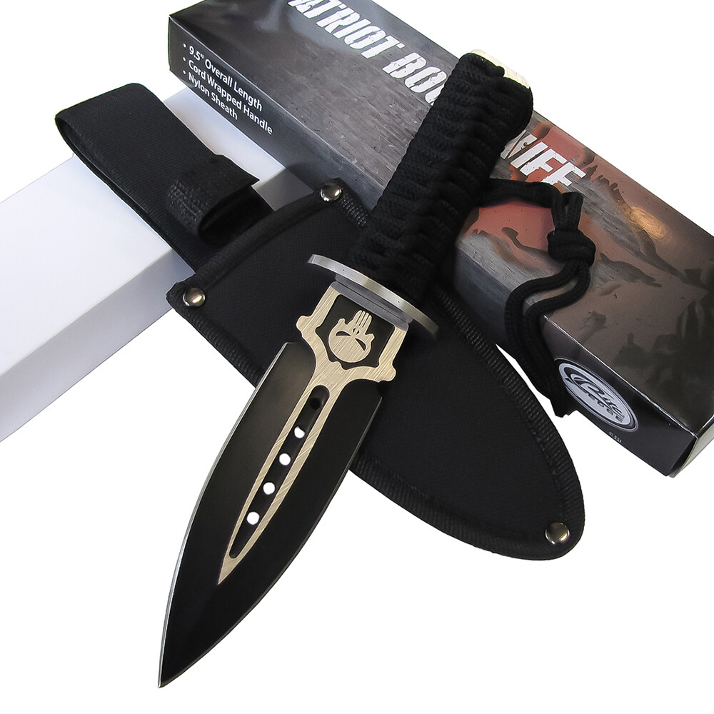 SKULL Patriot BOOT KNIFE w/ Sheath Tactical Dagger Double Edged 9 1/2 ...