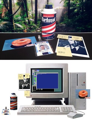 Jurassic Park Dennis Nedry Desk Props- Barbasol Cryocan, Ingen ID Badge ...