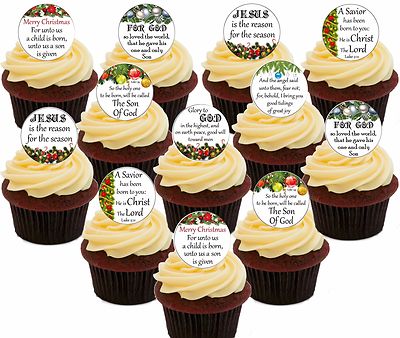 Christmas Message Edible Cupcake Toppers, 24 Precut Fairy Cake Bun ...