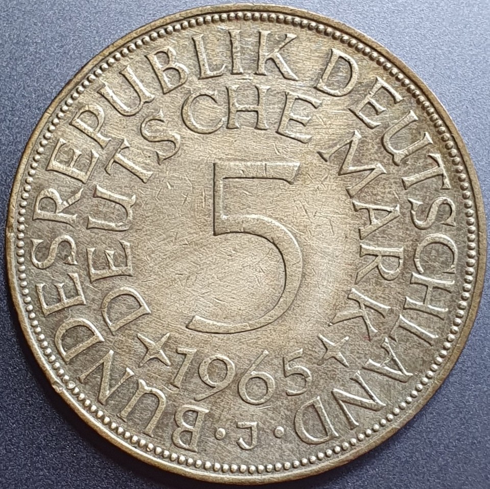 BRD 5 Deutsche Mark 1965 J Heiermann Adler Silber Münze Silberadler ...