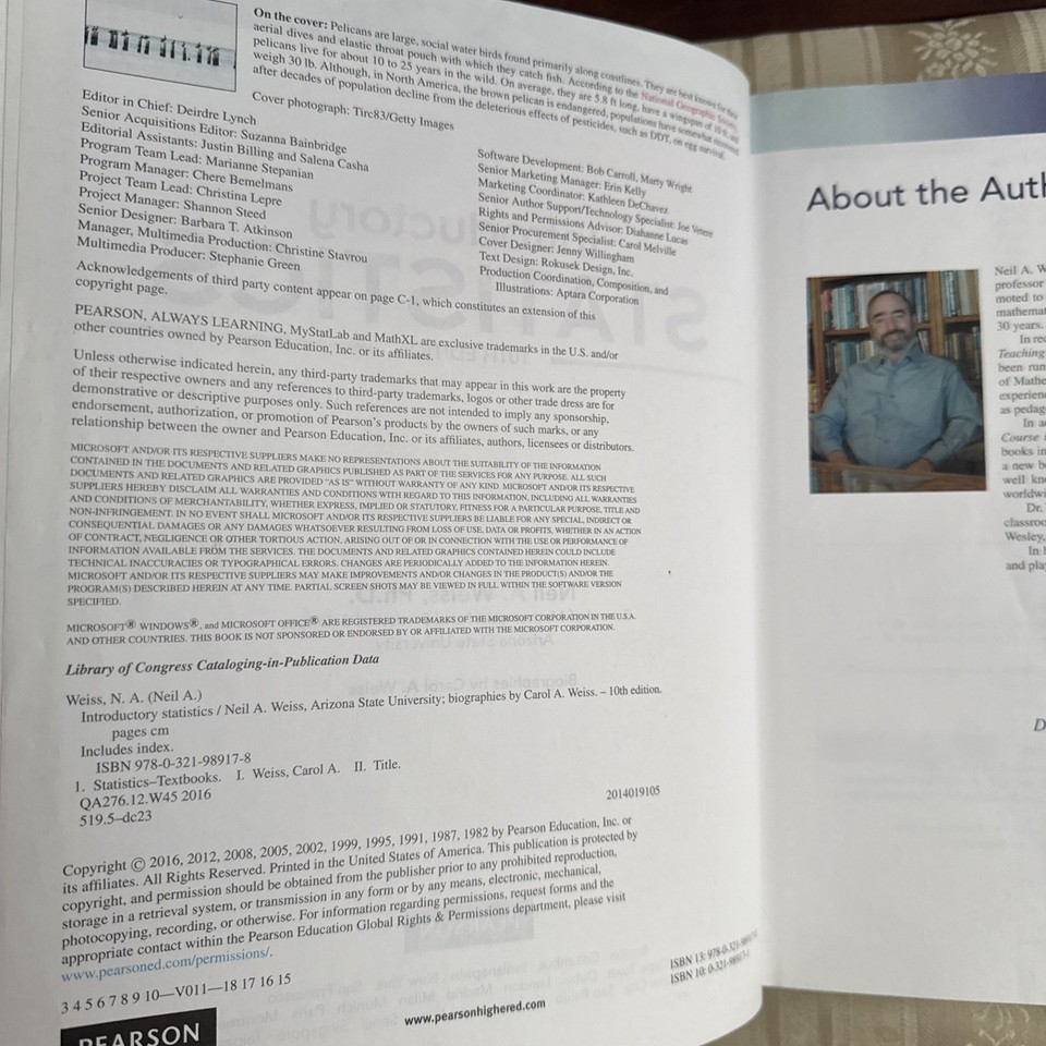 Introductory Statistics Neil Weiss 10th Ed HC textbook math Pearson 10E ...