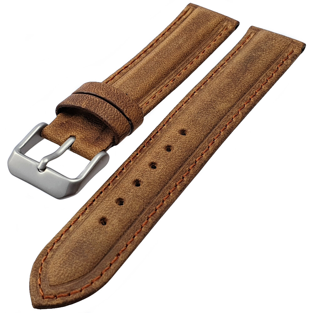 Men's Genuine Suede Leather Padded Watch Strap With Satin Steel Buckle ...