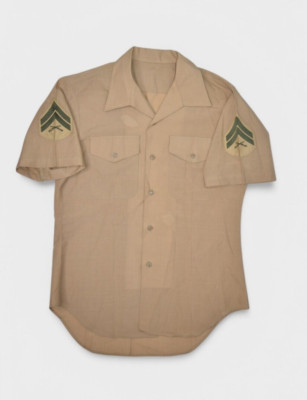 Vintage Military Shirt Mens S Khaki US Marine Corps Creighton Polyester ...