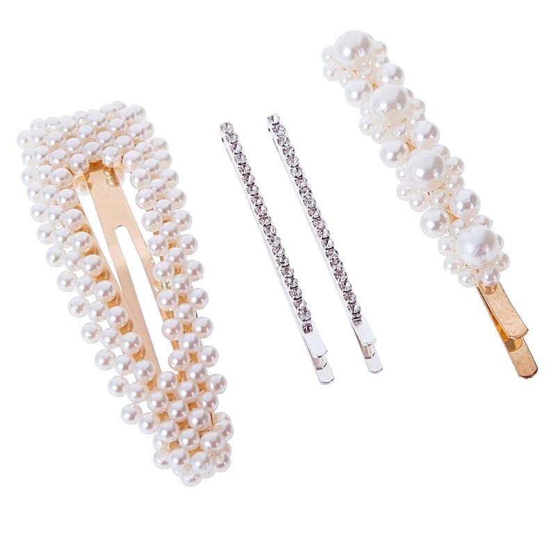 Locks and Mane 4-Piece Hair Clips Set - Faux Pearls + Rhinestones NIB ...