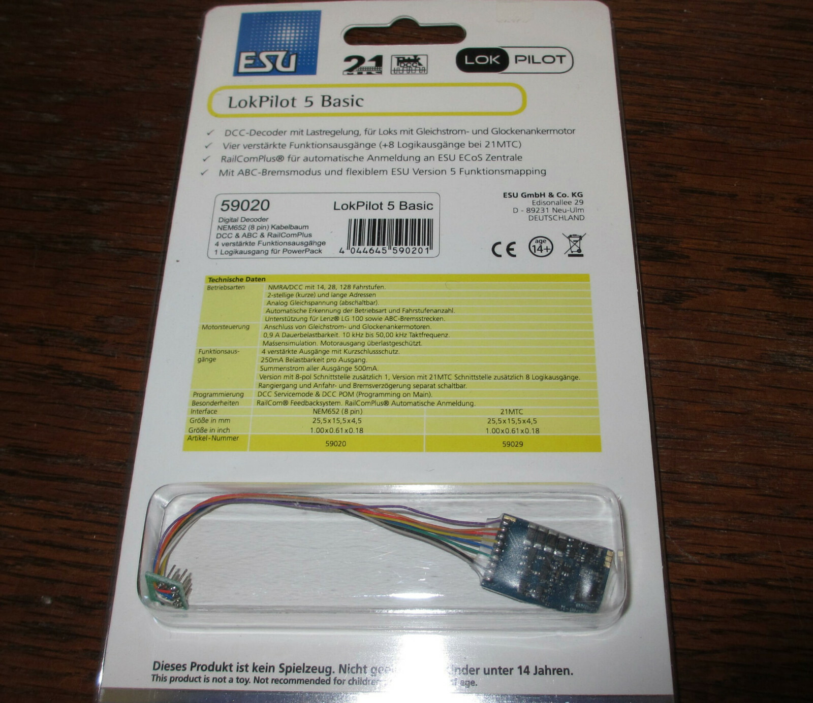 ESU 59020 LokPilot 5 Basic, DCC Digital Decoder, 8-poliger Stecker, NEM ...