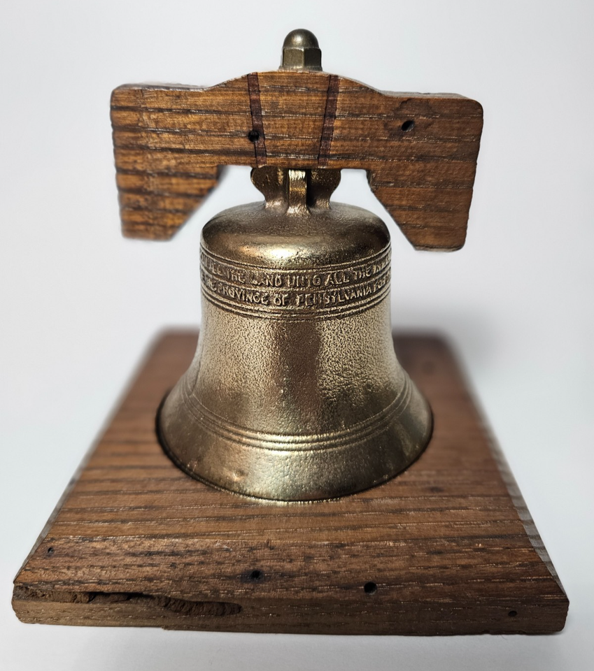 Bevin Bros Brass Liberty Bell w Wormwood Platform - Wood Brass Desk ...
