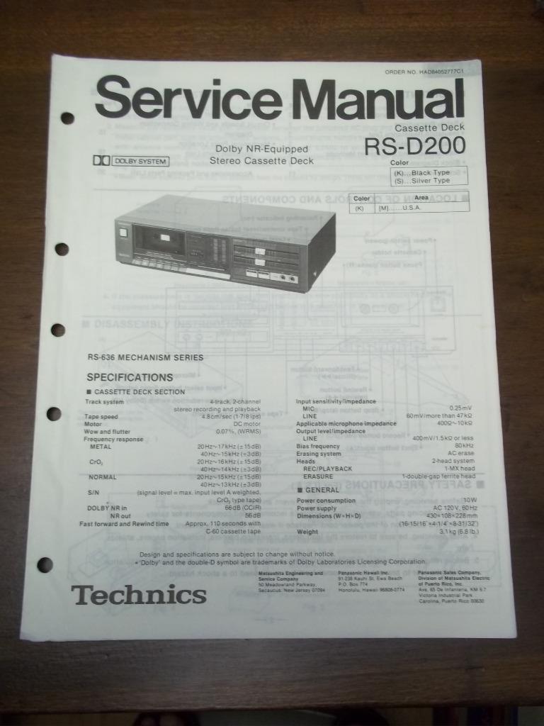 Original Technics Service Manual for the RS-D200 Cassette Deck~Repair ...