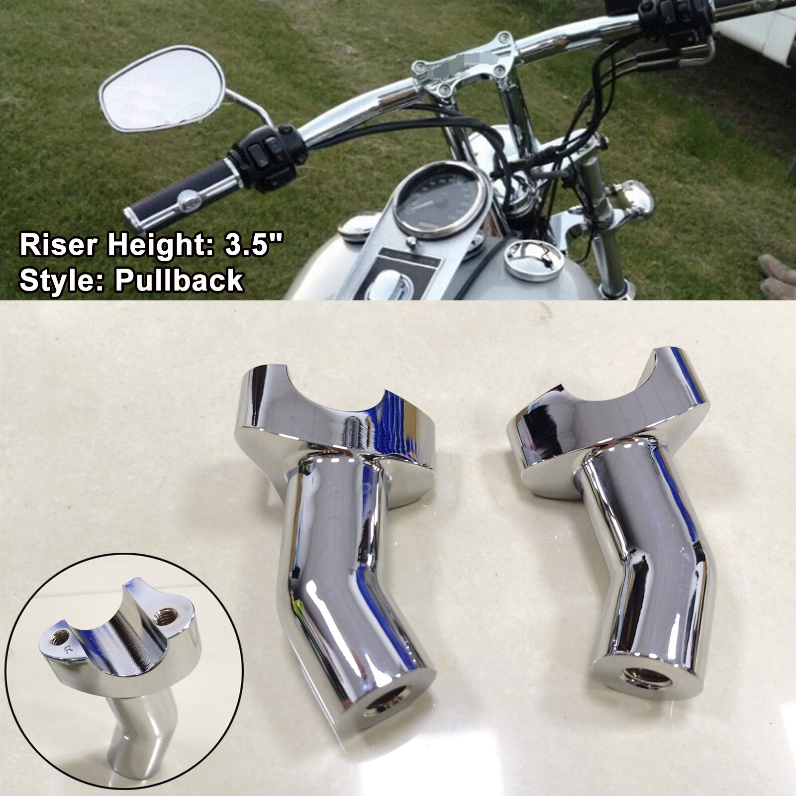 Chrome 3.5" Pullback Risers For Harley Softail Sportster XL Custom 1 ...