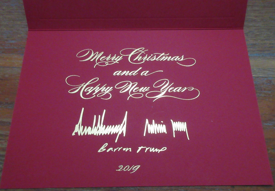 2019 Red & Gold TRUMP FAMILY Christmas Card Signed by DONALD, MELANIA ...