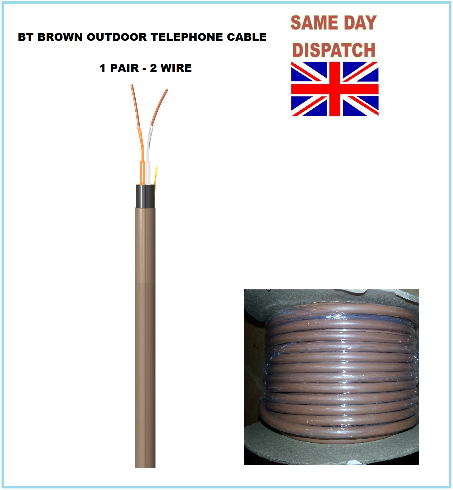 10m Genuine BT Brown External 2 Wire Telephone Cable Downlead CW1412 ...