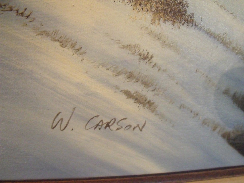 ANTIQUE W. CARSON SIGNED FRAMED 20" BY 24" COUNTRY WINTER OIL PAINTING ...