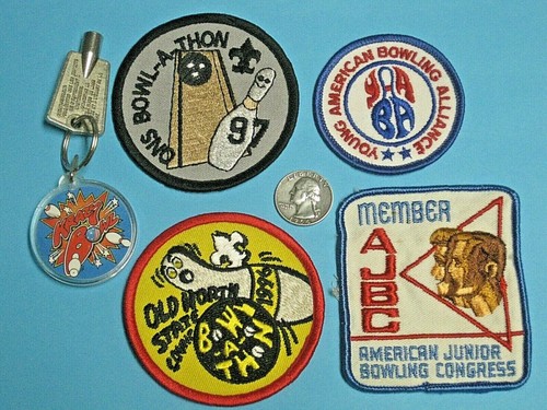 NEW RARE VTG VINTAGE LOT 5 BOWLING EMBROIDERED Patches KEY THOB BOWL-A ...