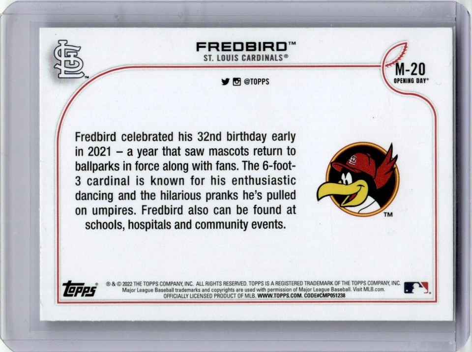2022 Topps Opening Day Mascots Fredbird Auto St. Louis Cardinals #M-20 ...
