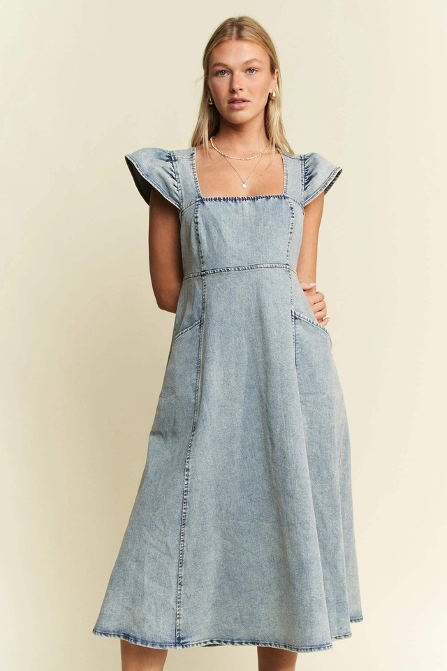 Jade By Jane Full Size Ruffled Denim Midi Dress Plus Size | eBay