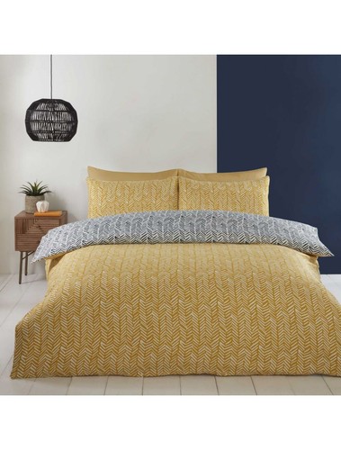 Helston Ochre Yellow Herringbone SoSoft Reversible Duvet Quilt Cover ...