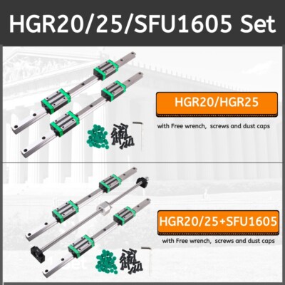 HGR25 HGR20 Linear GUide Rail 200-2200mm & BLocks+SFU1605 BallScrew BK ...