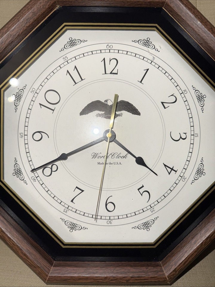 Vintage WORLD CLOCK Wall Clock Battery Operated Octagon Eagle | eBay