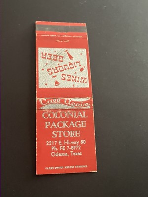 Vintage Texas Matchbook “Colonial Package Store” Odessa | eBay
